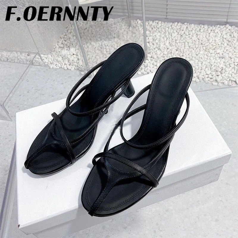 2024-New-Cross-Narrow-Band-Peep-Toe-High-Heels-Slides-Women-Real ...