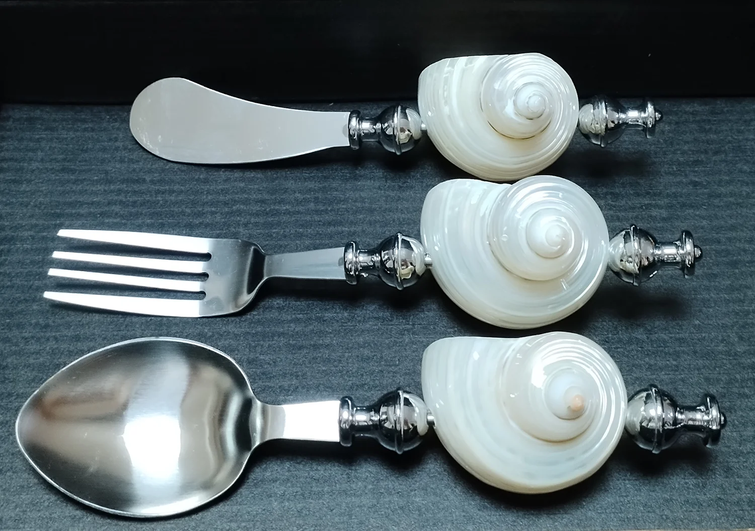 Natural-Conch-Shell-Handle-Fork-Spoon-Knife-Set-Stainless-Steel ...
