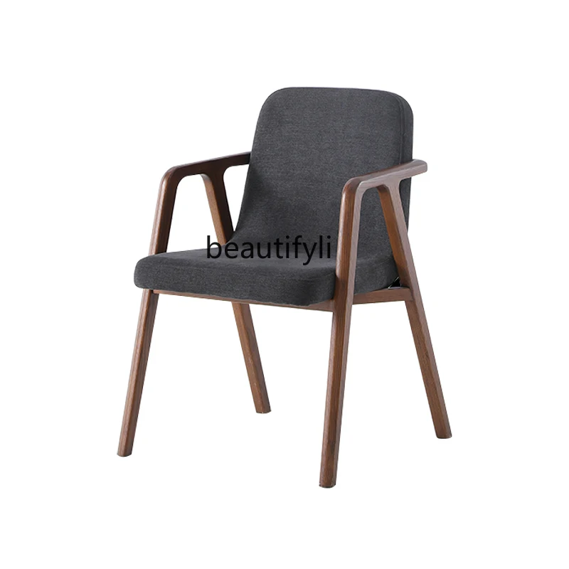 Solid-Wood-Chair-Home-Walnut-Color-Dining-Chair-Desk-Chair-Armrest ...