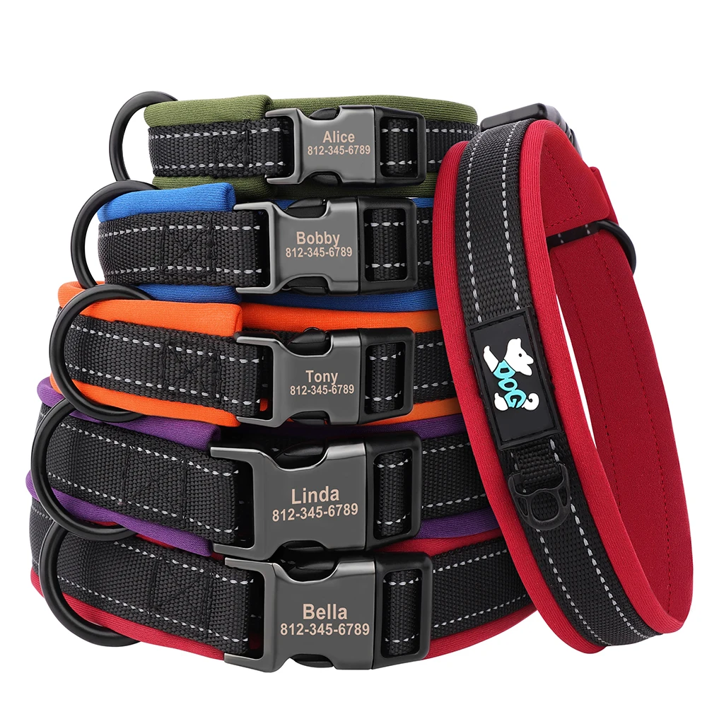 Reflective Dog Collar with Personalised ID Buckle – Safety and Comfort ...