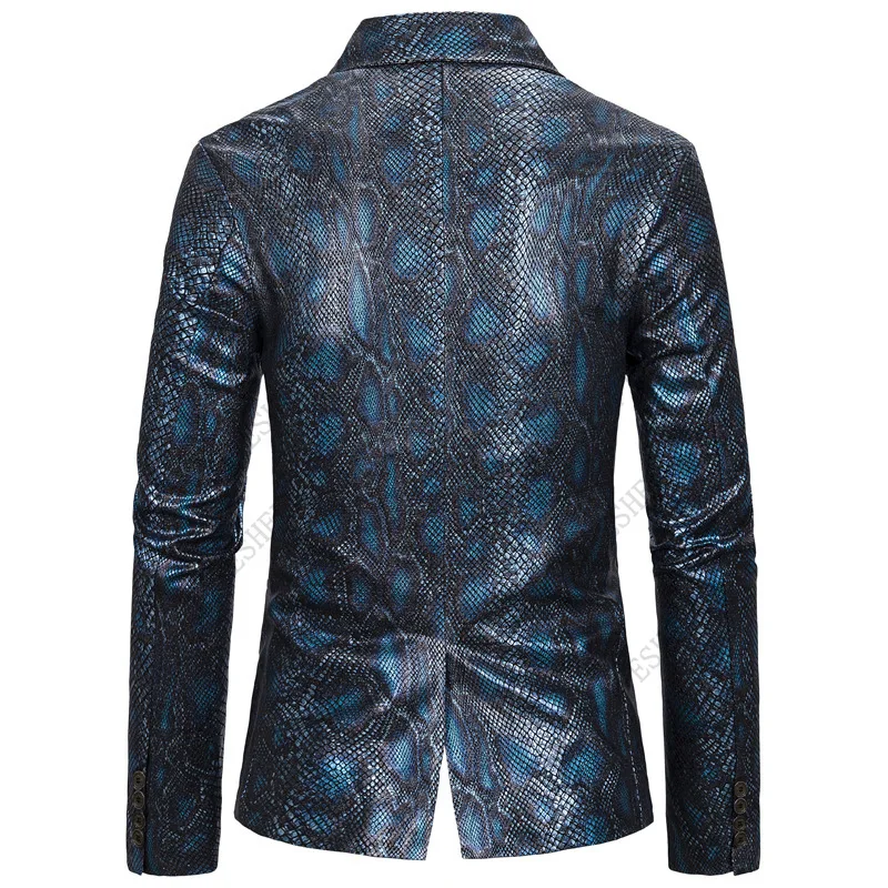 Vintage Snake Pattern Print Tuxedo Blazer Men One Button Slim Suit ...