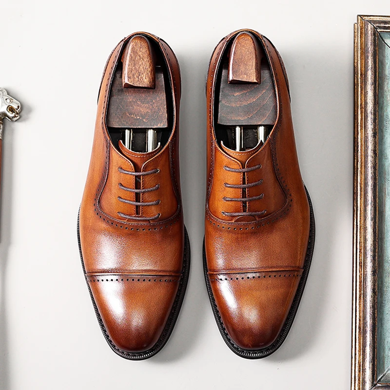 HKDQ-Sapatos-Oxford-de-couro-genu-no-masculino-preto-marrom-sapato ...