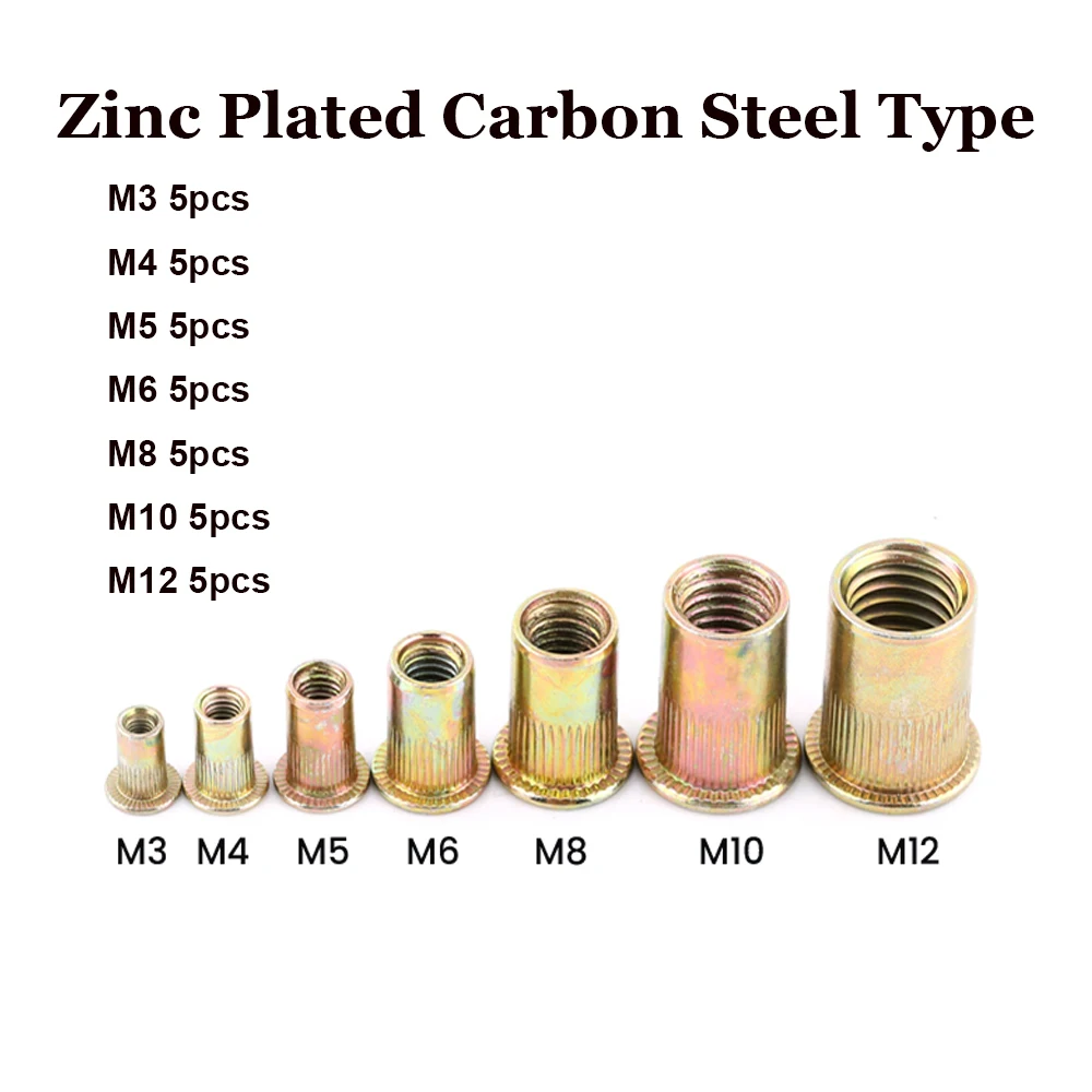 Mintiml Rivet Nut Insert Nutsert Cap Zinc Plated Carbon Steel Knurled ...