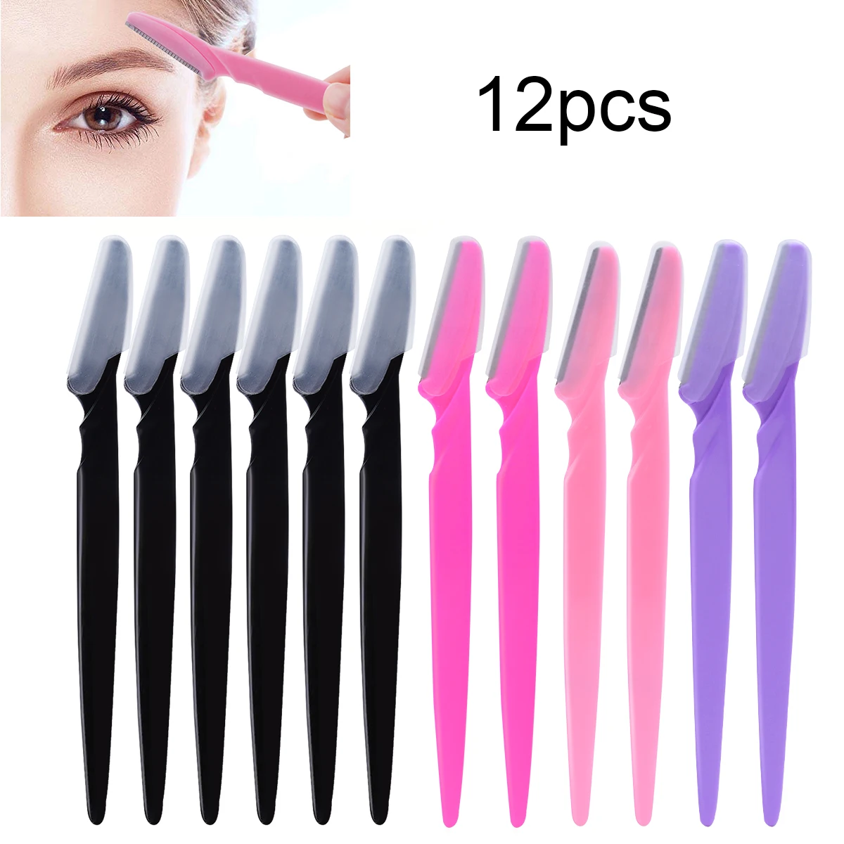 12-Pcs-Mix-Color-Eyebrow-Razor-Women-Face-And-Body-Safe-Trimmer-Hair ...