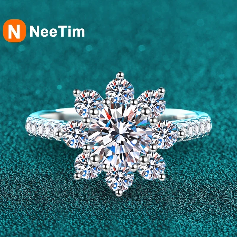 NeeTim-1ct-2ct-Moissanite-Eternity-Ring-925-Sterling-Silver-with-Gold-Plated-Wedding-Flower-Lab ...