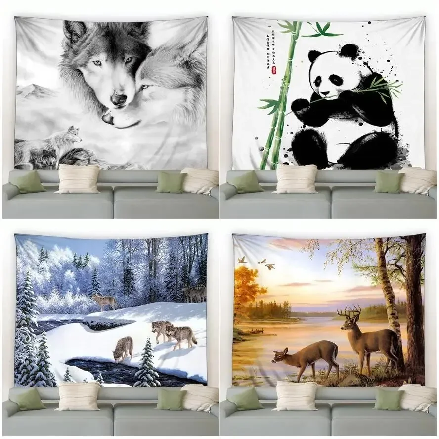 Wolf-Panda-Deer-Elephant-Animal-Tapestry-Bedroom-Living-Room-Tapestry ...