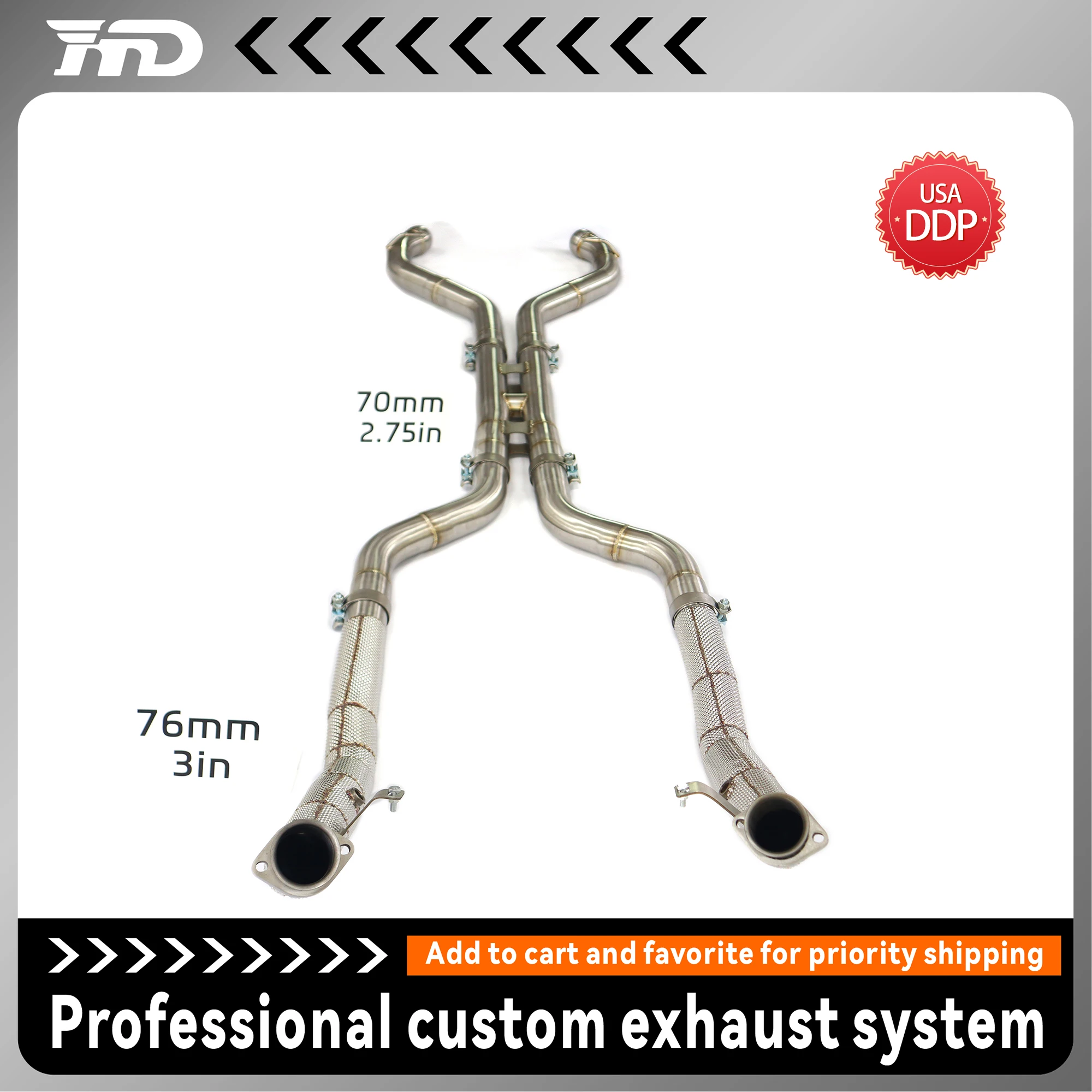 HMD for Mercedes Benz SL63 R231 Performance Downpipe Catless/200 Cell ...