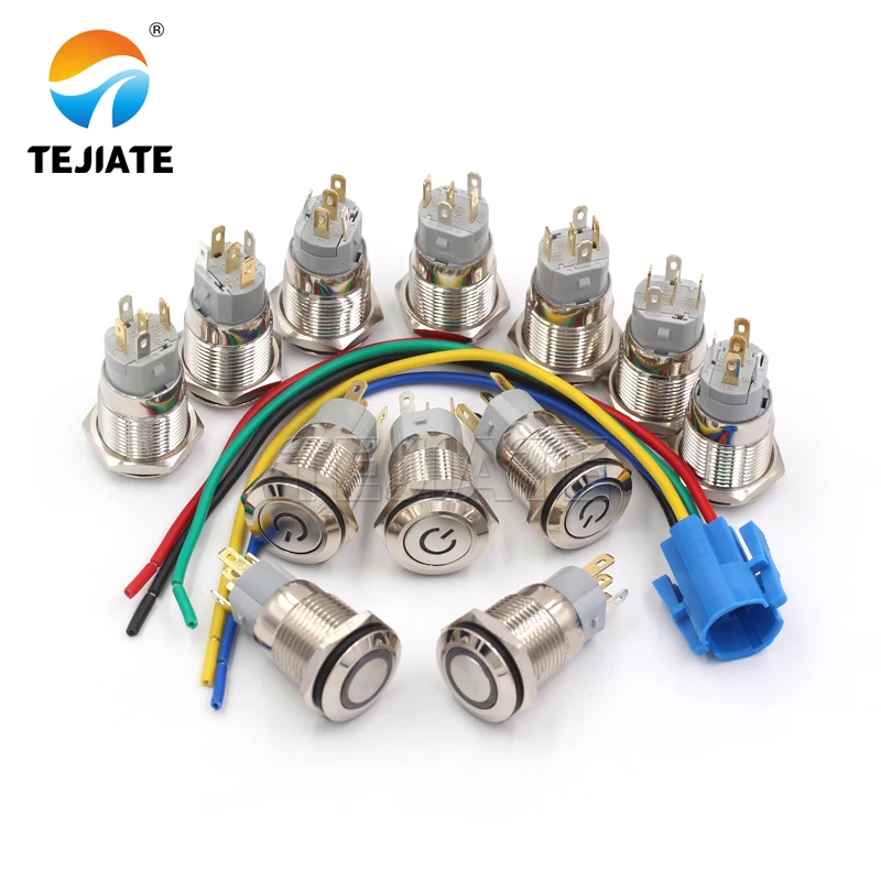 12V-16MM-flat-head-ring-self-reset-self-locking-metal-button-switch ...