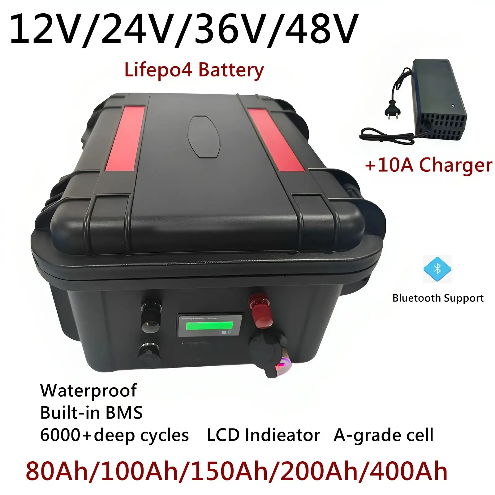 Waterproof 12V 24V 36V 48V 80Ah 100Ah 150Ah 200Ah 400Ah Lifepo4 battery ...