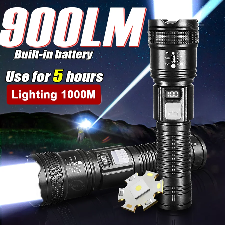 NEW-ABS-900LM-Super-Bright-Flashlight-Lamp-Built-in-18650-Battery ...