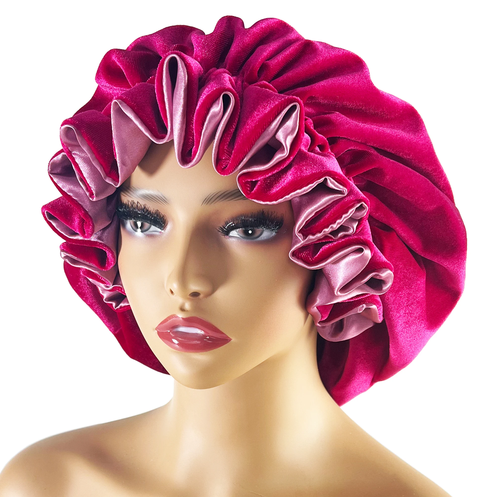 Winter Velvet Bonnet's Double Layer Thickening Velvet+Satin Sleep Cap ...