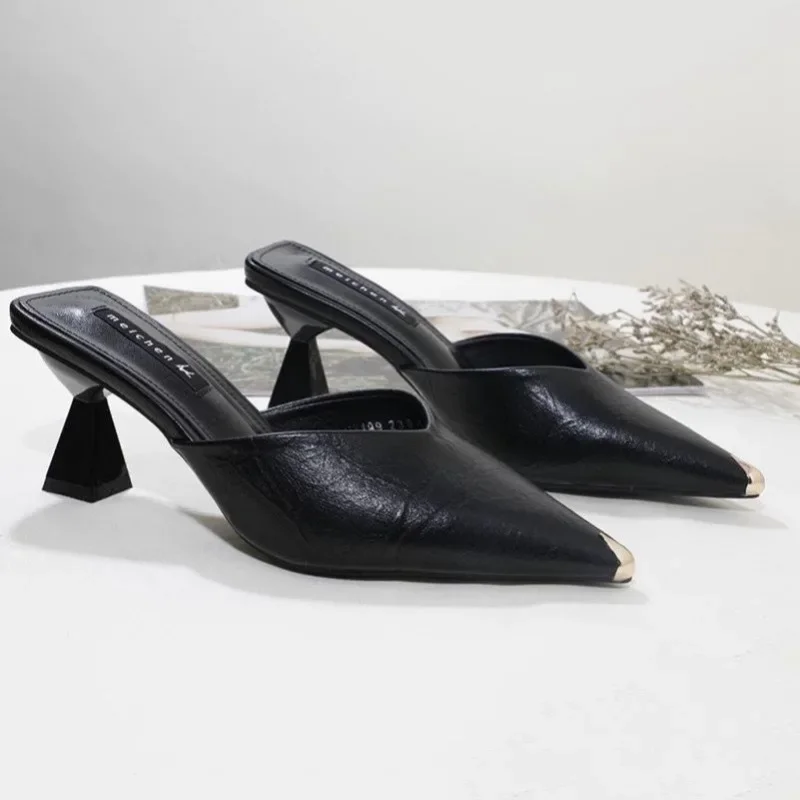 Pointed Toe Semi Slip-On High Heel Sandals Women Summer Outdoor Wear ...