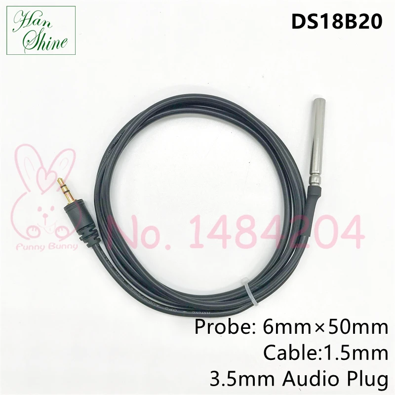 DS18B20 Sensor de Temperatura Digital, Sonda 6mm × 50mm, 3.5mm, Plugue de Áudio, Impermeável, DS ...