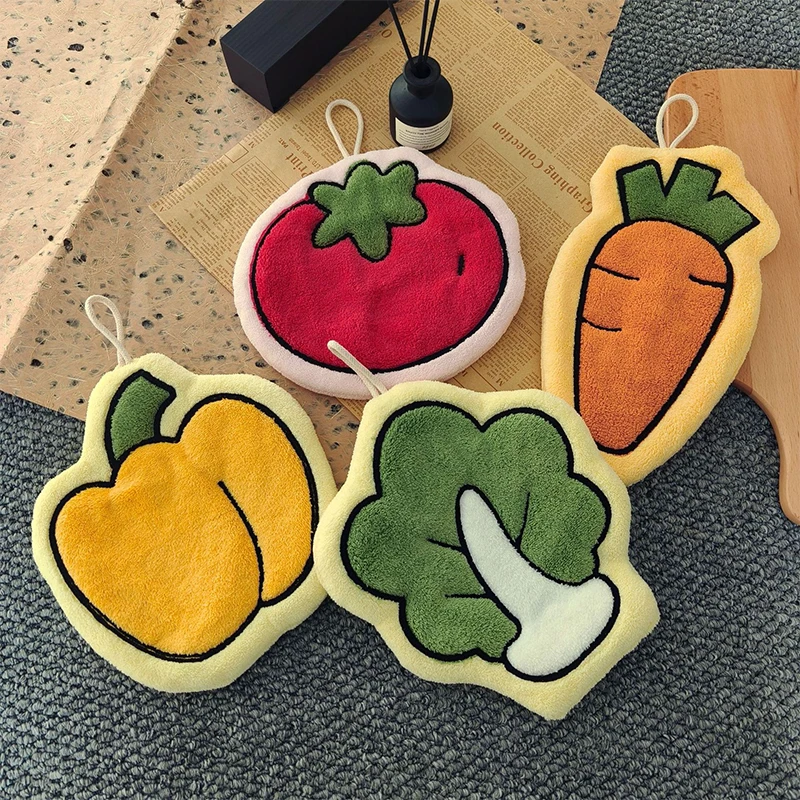 1PC Vegetables Coral Fleece Hand Towels Carrot Tomato Design Quick-Dry ...