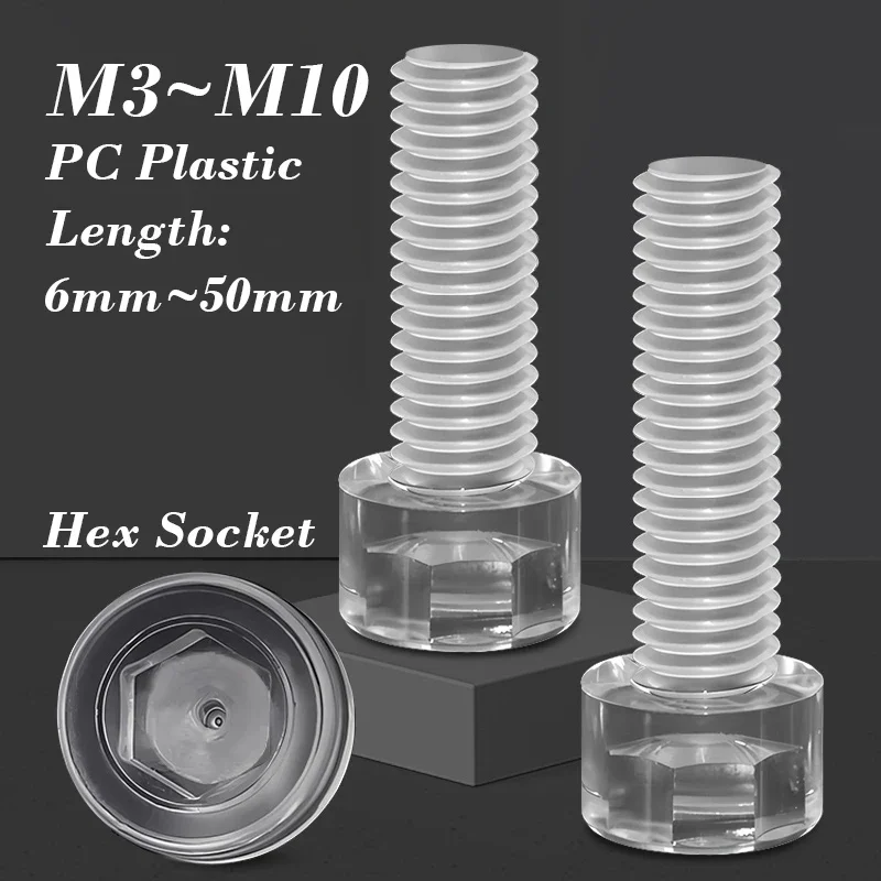 10~50 Pcs Acrylic Clear Cup Head Hex Socket Screw M3 M4 M5 M6 M8 M10 PC ...
