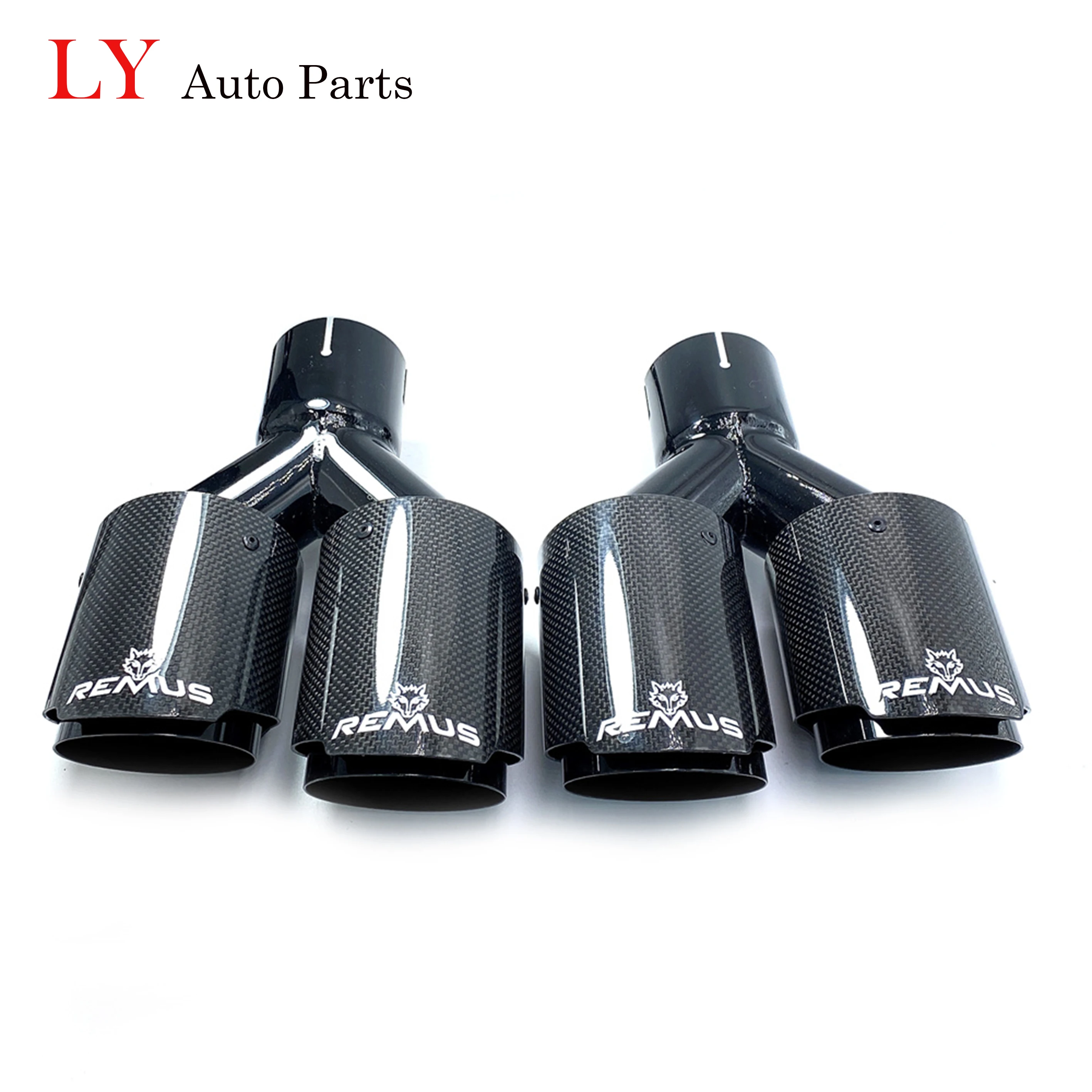 Remus-1Pair-Y-Style-Double-Glossy-Black-Carbon-Fiber-Exhaust-Tip-Tail ...