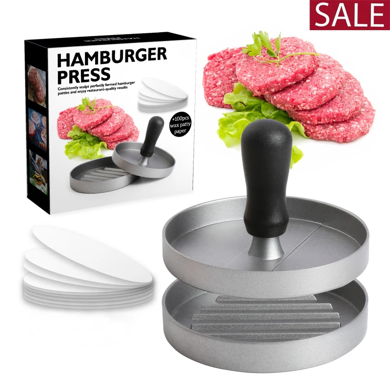 Burger-Press-with-100-Patty-Papers-Aluminum-Alloy-Hamburger-Mold-Beef ...