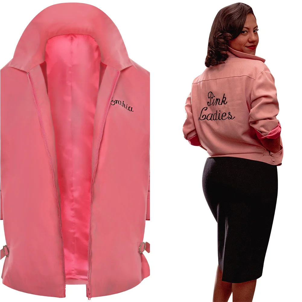 Grease-Cosplay-Pink-Ladies-Costume-Rydell-High-Coat-Zip-Up-Jacket ...