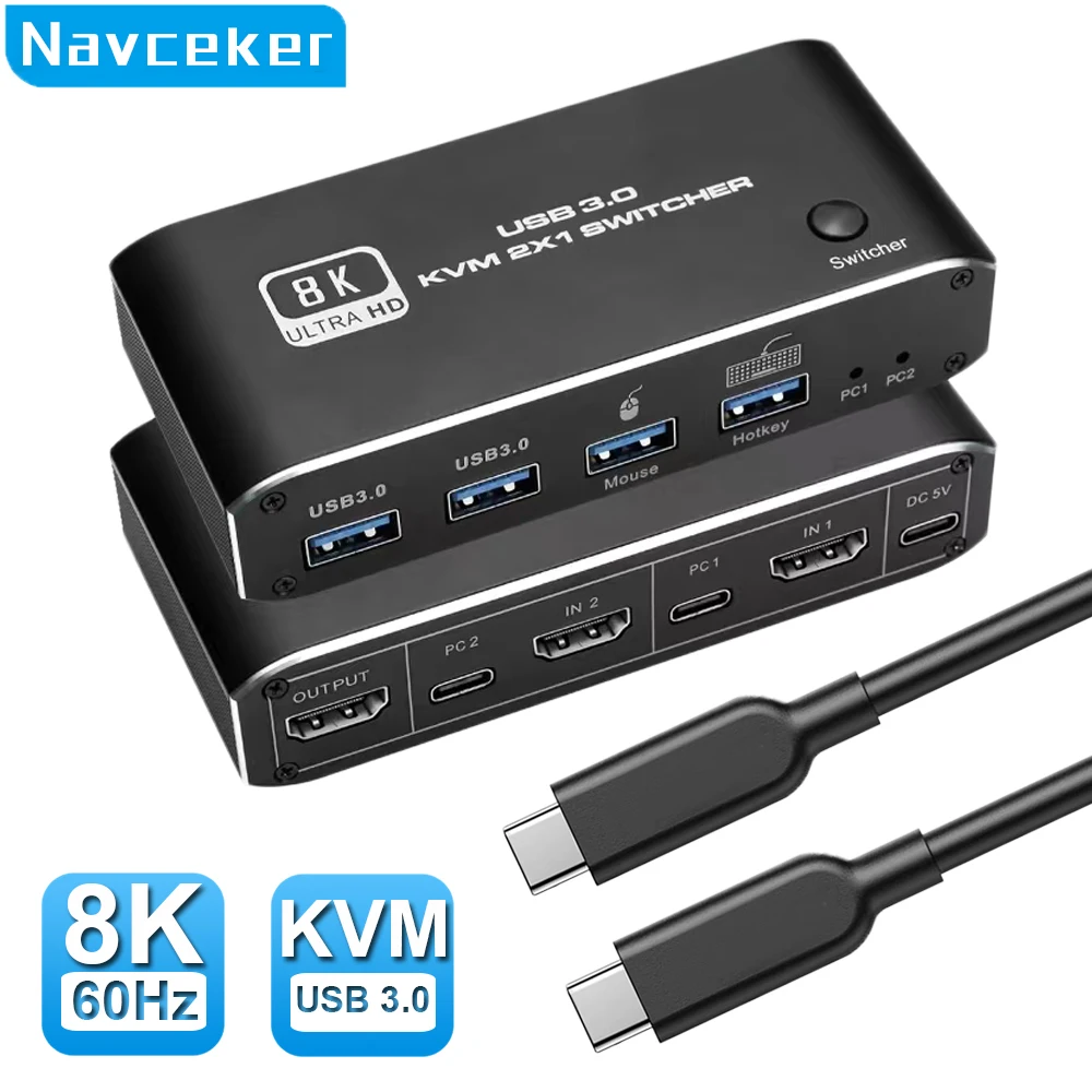 Navceker HDMI 2.1 KVM Switch 4K 120Hz HDMI USB 3.0 KVM Switch USB 8K ...