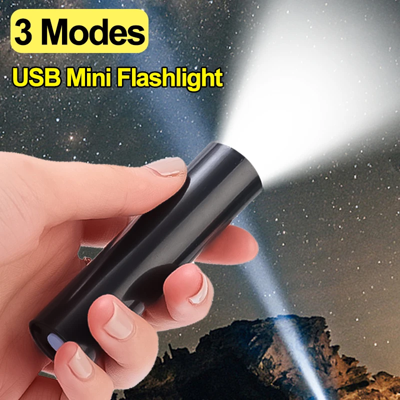 3 Modes Mini Portable Led Flashlights USB Rechargeable Torch Lamp ...
