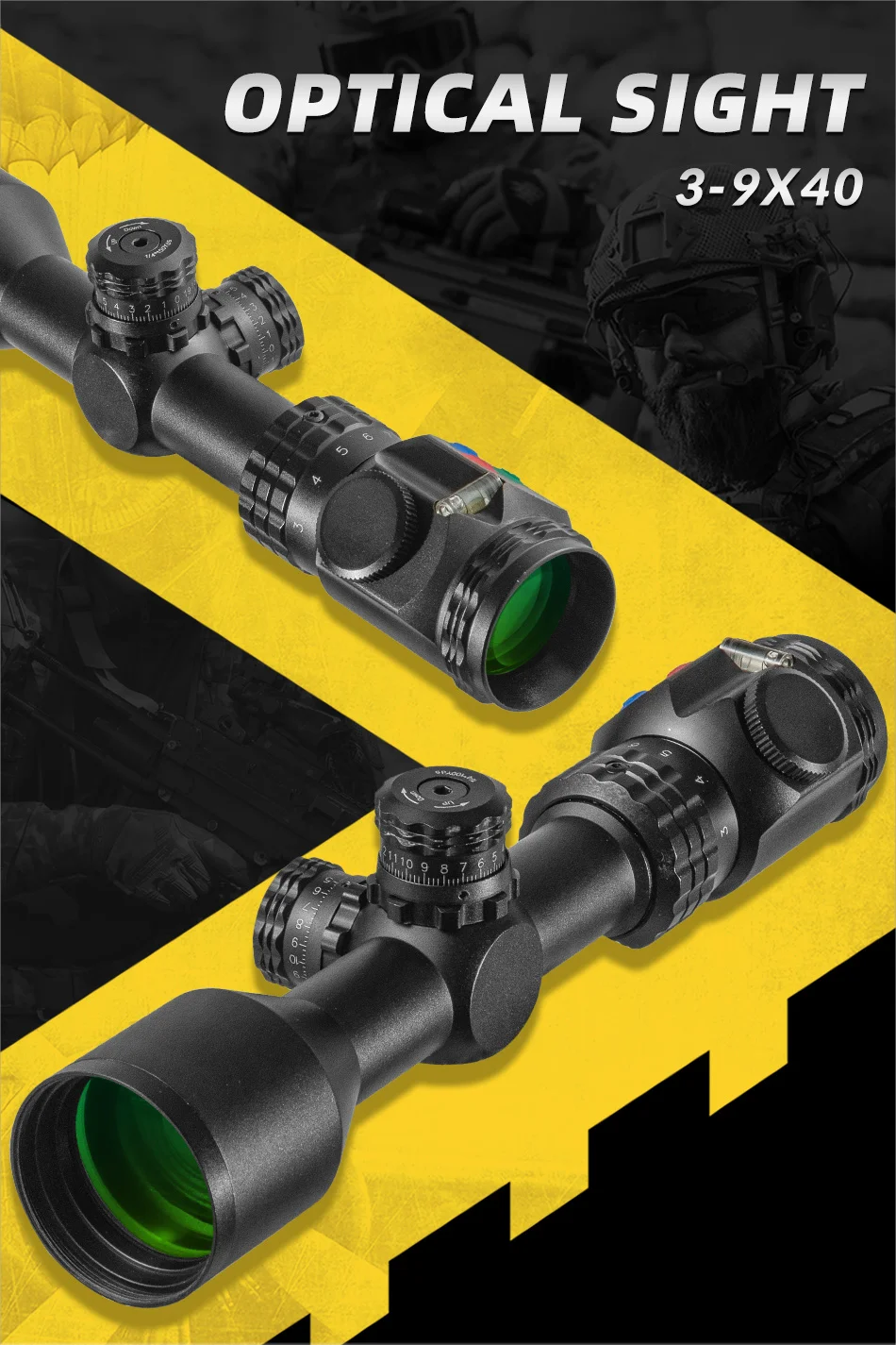 FIRE WOLF 3-9X40 Riflescope Tactical Optical Rifle Scope RGB Button ...