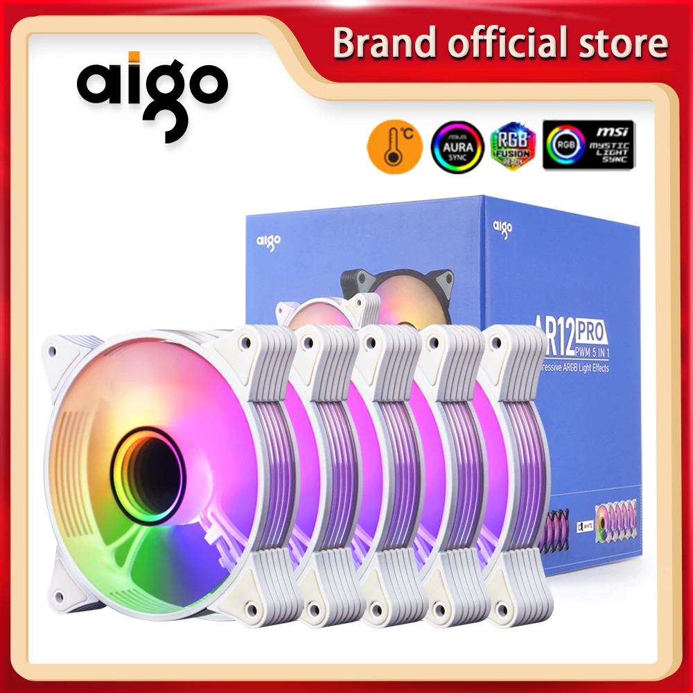 Aigo ar12pro branco computador caso ventilador ventoinha pc 120mm rgb ventilador 4pin pwm ...