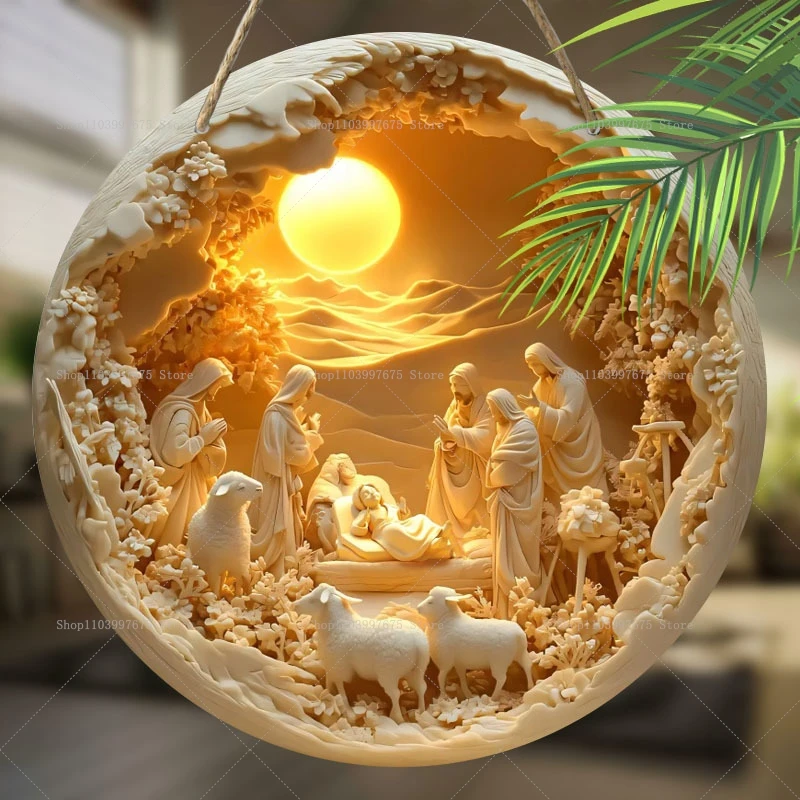 1pc 2D Classic Wooden Nativity Scene Wooden Sign The Holy Family of ...