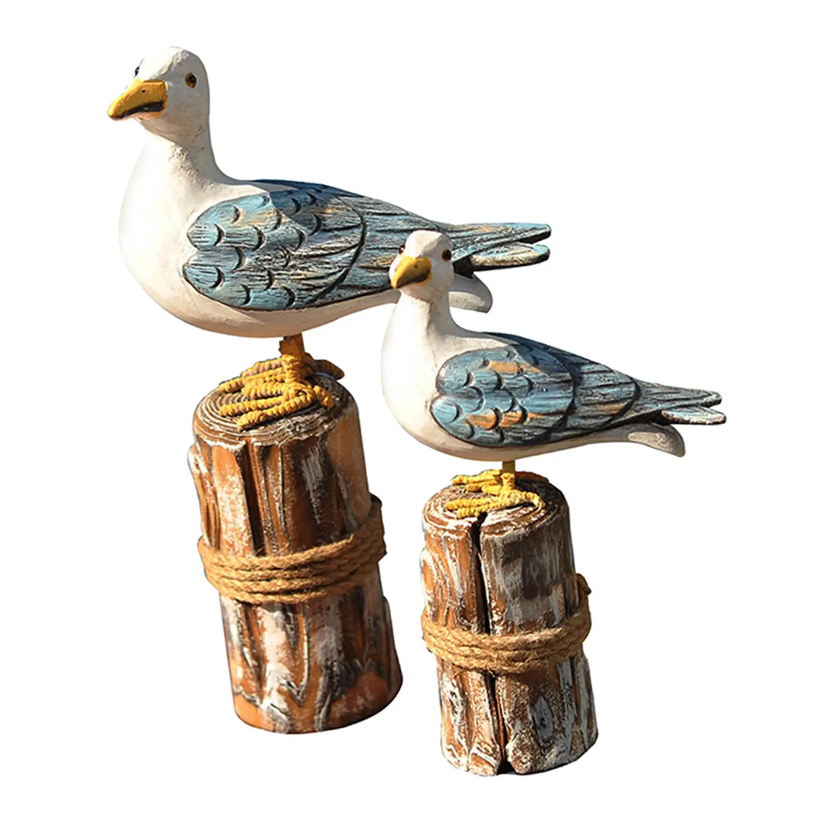 2Pcs-Rustic-Bird-Statue-Ornament-Wooden-Seagull-Figurines-for-Garden ...