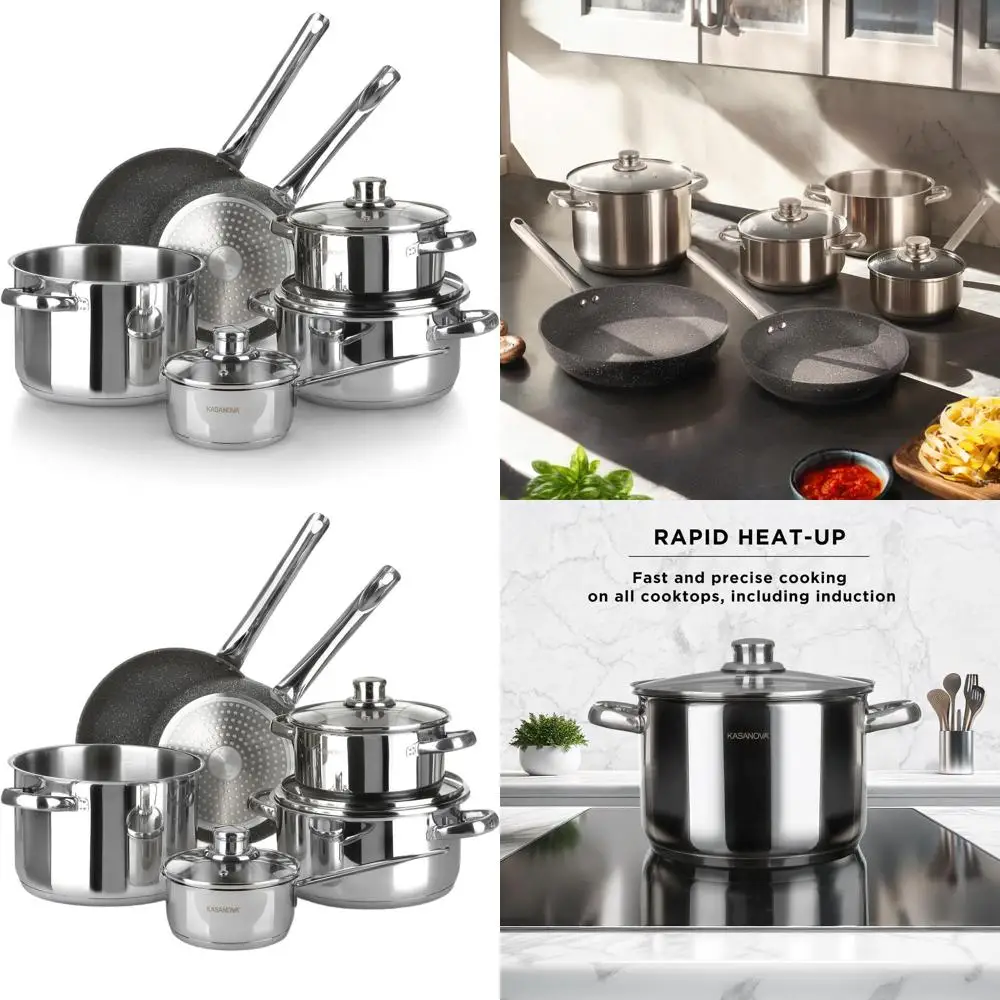 9-Piece Grand Family Cookware Set: Stainless Steel Pots & Nonstick ...