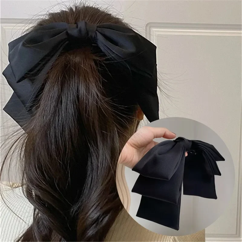 New-Big-Satin-Hair-Clip-Hair-Bows-Girl-Women-Solid-Pink-Black-Multi ...