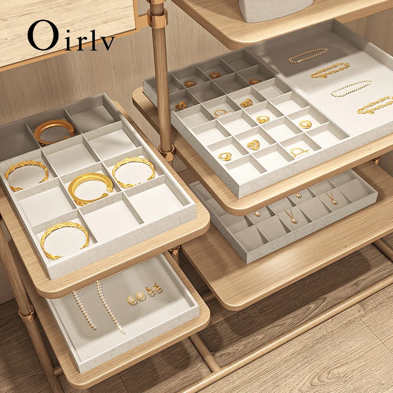 Oirlv 12/24 Grids Linen Jewelry Display Trays Stackable Ring Necklace ...
