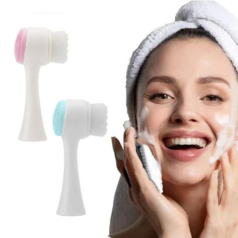 3D Double Side Face Washing Brush with OFT Fur Silica Instrument for ...