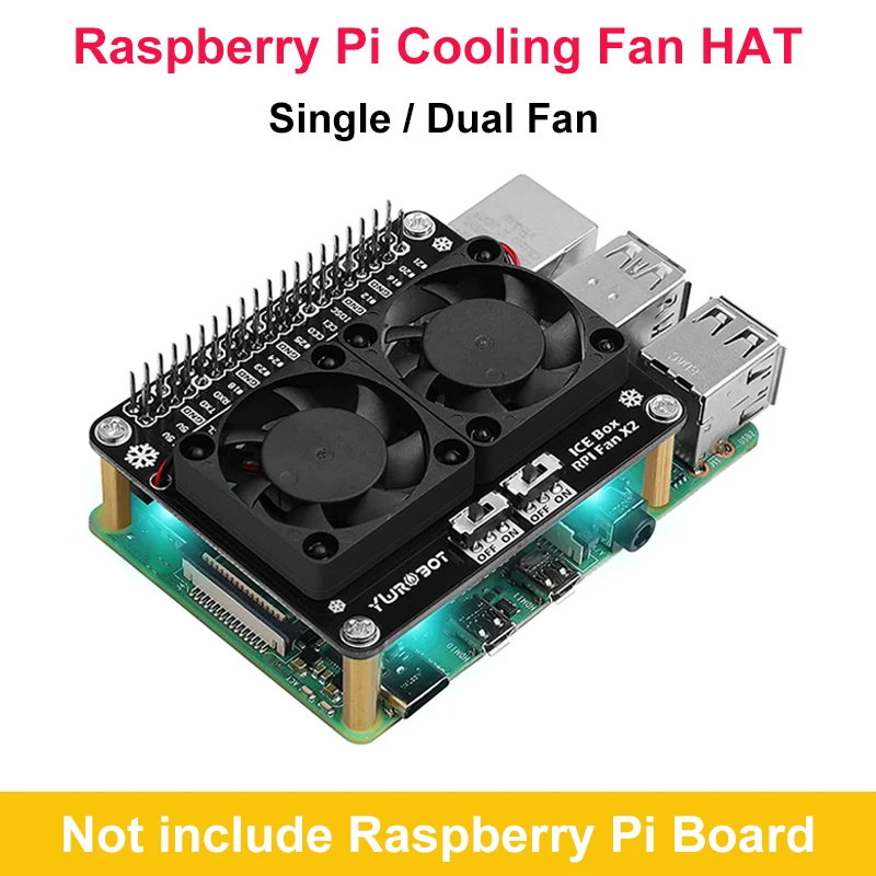 Raspberry-Pi-4-Cooling-Fan-HAT-With-Automatic-Discoloration-LED-GPIO-Extension-Board-for ...