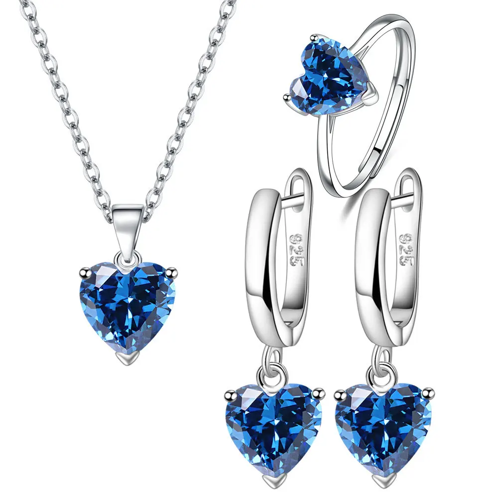 Heart-Zircon-925-Silver-Jewelry-Sets-Elegant-Women-s-Ring-Earrings ...
