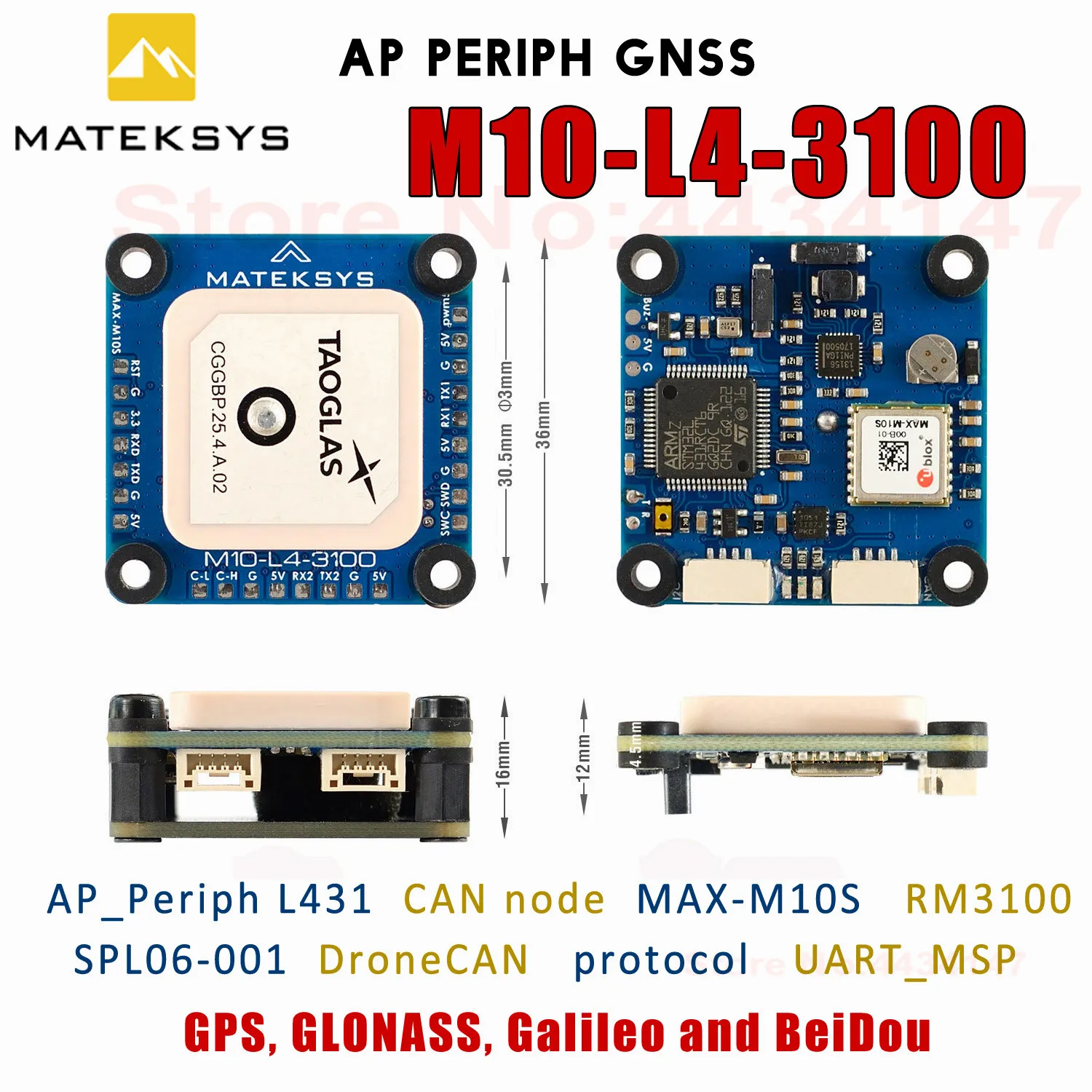 Matek Systems AP_Periph M10-L4-3100 GPS GNSS U-Blox MAX-M10S With ...