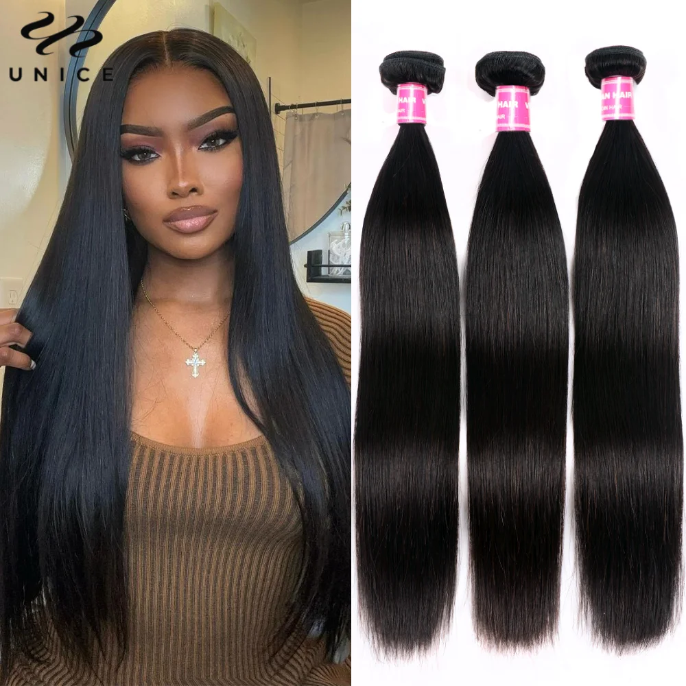 UNice Hair Straight Human Hair Bundles 100% Human Hair Weave Bundles ...