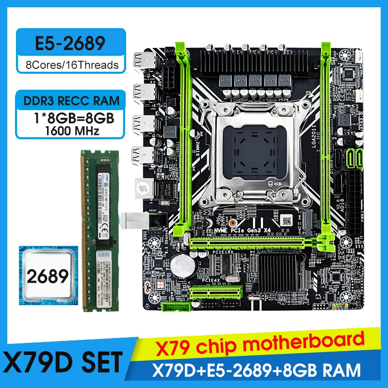 JINGSHA X79D 마더 보드 세트 Xeon E5 2689 CPU LGA2011 콤보 1*8GB = 8GB 1600Mhz ...