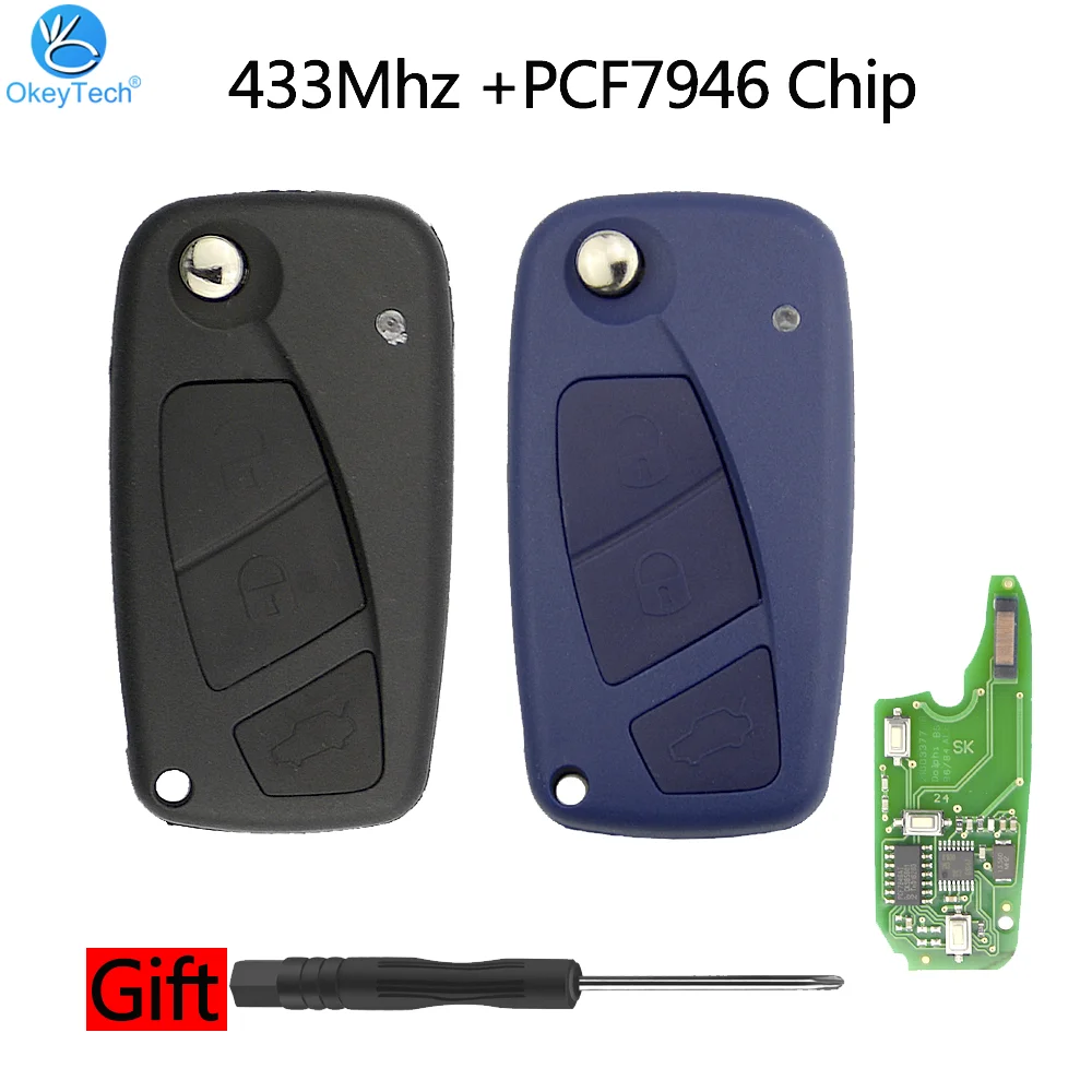 OkeyTech Flip Remote Control Auto Key 433Mhz PCF7946 Chip For Fiat 500 ...