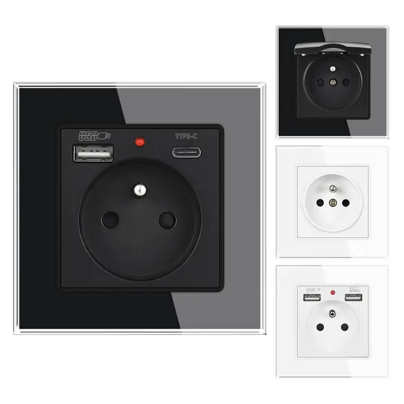 SRAN-French-usb-wall-socket-5V-2-1A-crystal-tempered-glass-panel-16A ...