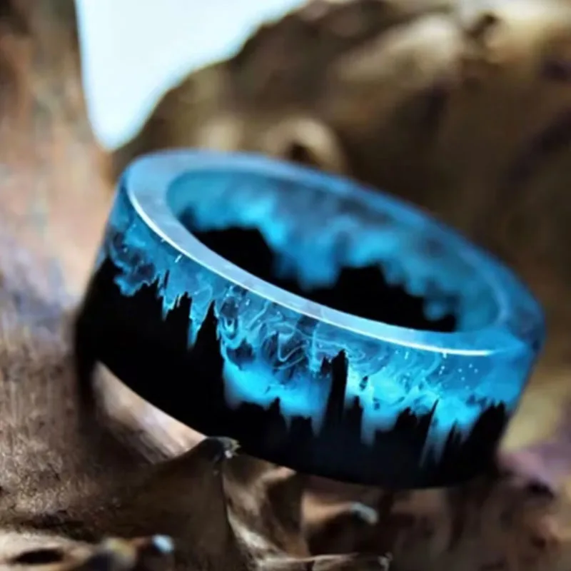 New-Blue-Resin-Rings-Landscape-Ring-Male-Natural-Scenery-Epoxy-Resin ...