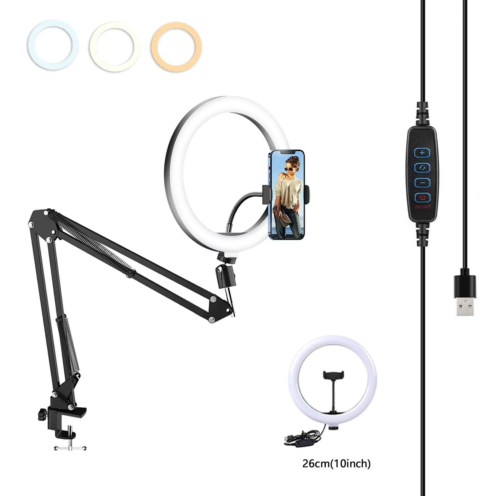 LED-Selfie-Ring-Light-Phone-Stand-With-Folding-Arm-Circle-Fill-Light ...