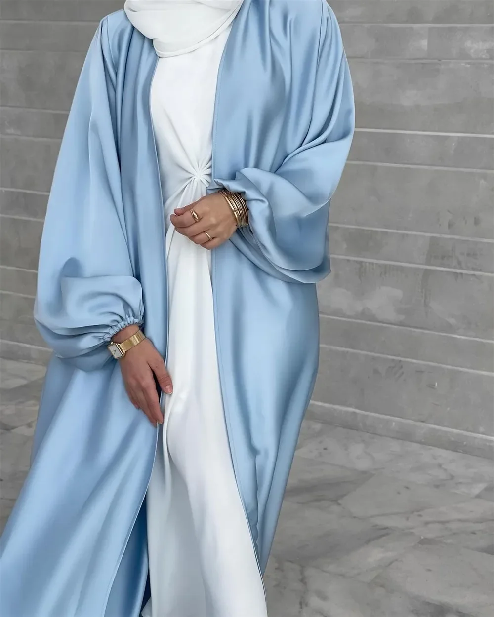 Muslim-Fashion-Clothes-Women-Abaya-Dubai-Arab-Puff-Sleeves-Lace-up ...