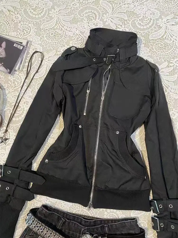 Hoodies Women Clothing Gothic Vintage Coat Slim Punk Zip Up Sweatshirts ...