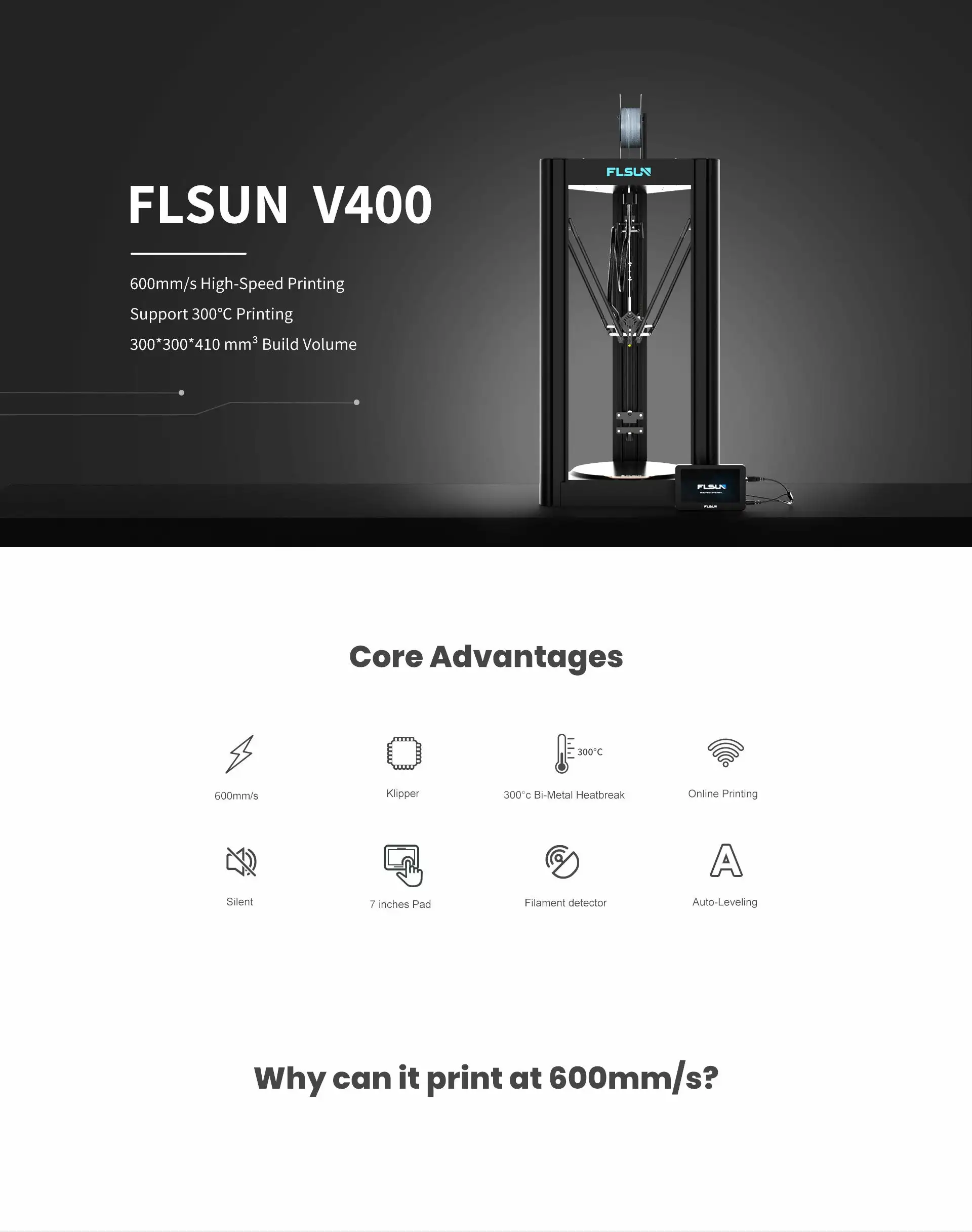 3D Printer Delta FLSUN V400 achieve 600mm/s high-speed printing Amazing ...