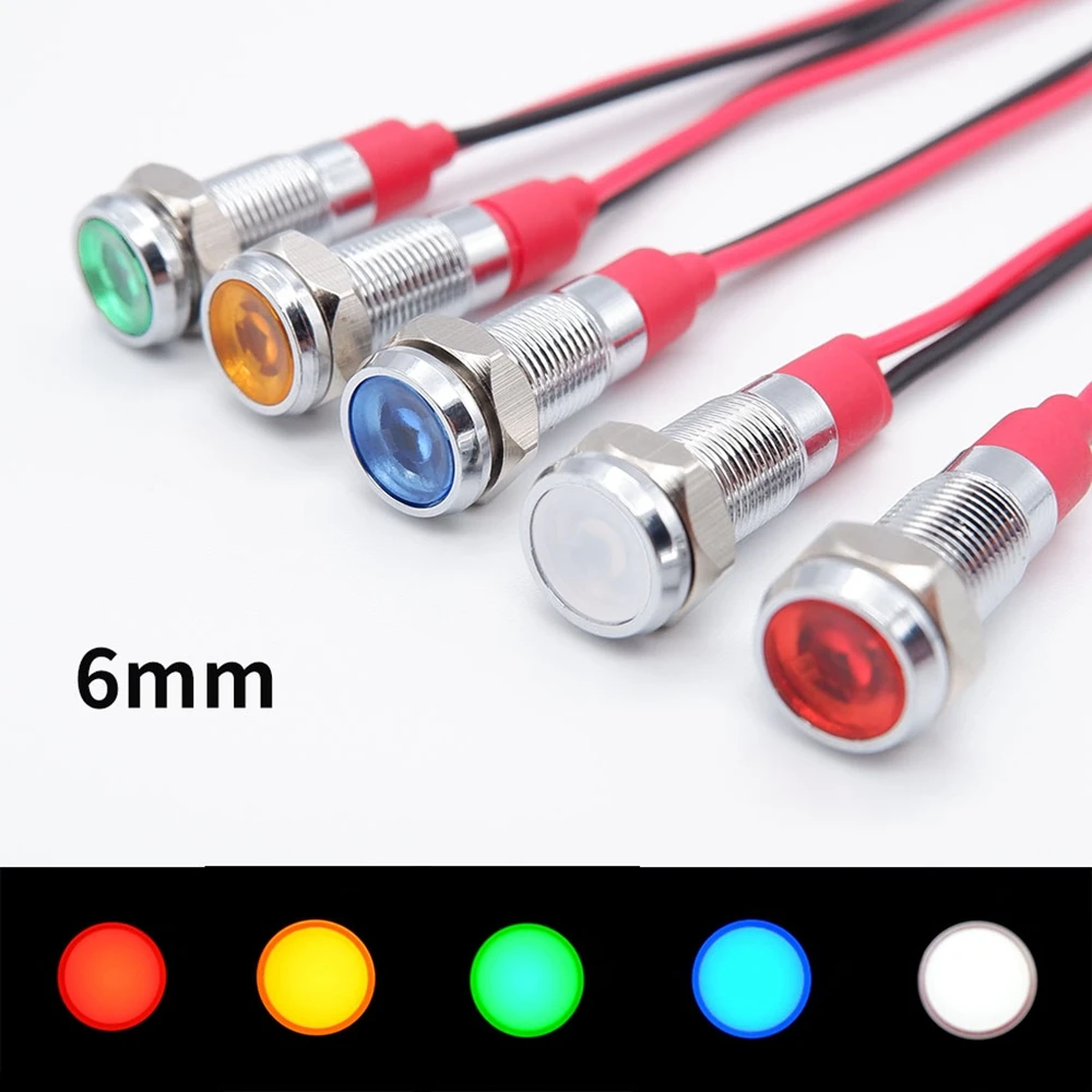 6mm Metal Indicator Light LED Warning Signal Lamp Pilot Wires Switch 3V ...