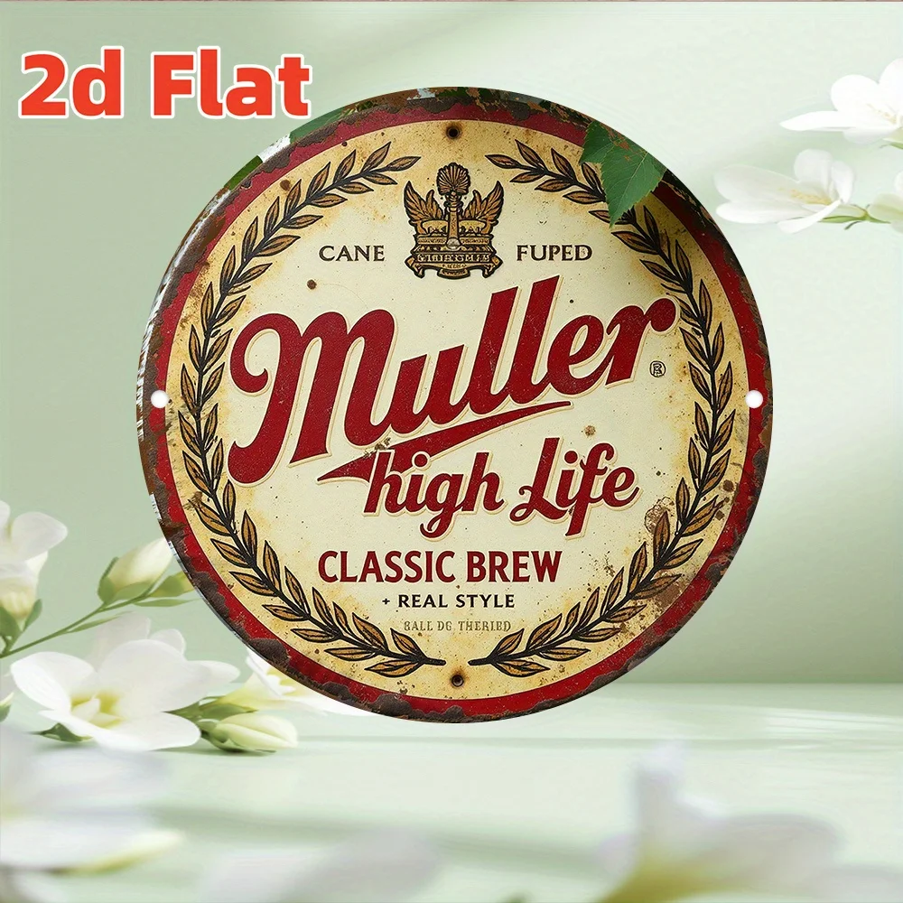 2D Flat - Vintage "Muller High Life" Round Aluminum Sign - 7.8" Classic ...
