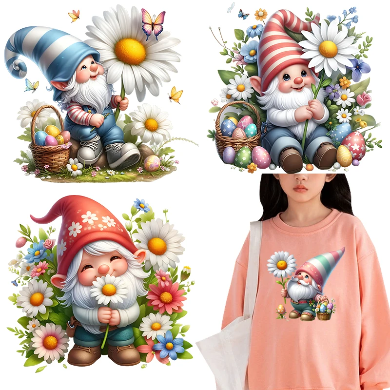 Watercolor-cute-dwarf-and-daisy-flowers-iron-on-transfer-for-clothing ...