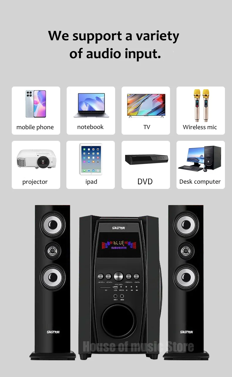 Desktop Multimedia Subwoofer Television Computer Active Sound 90W Big ...