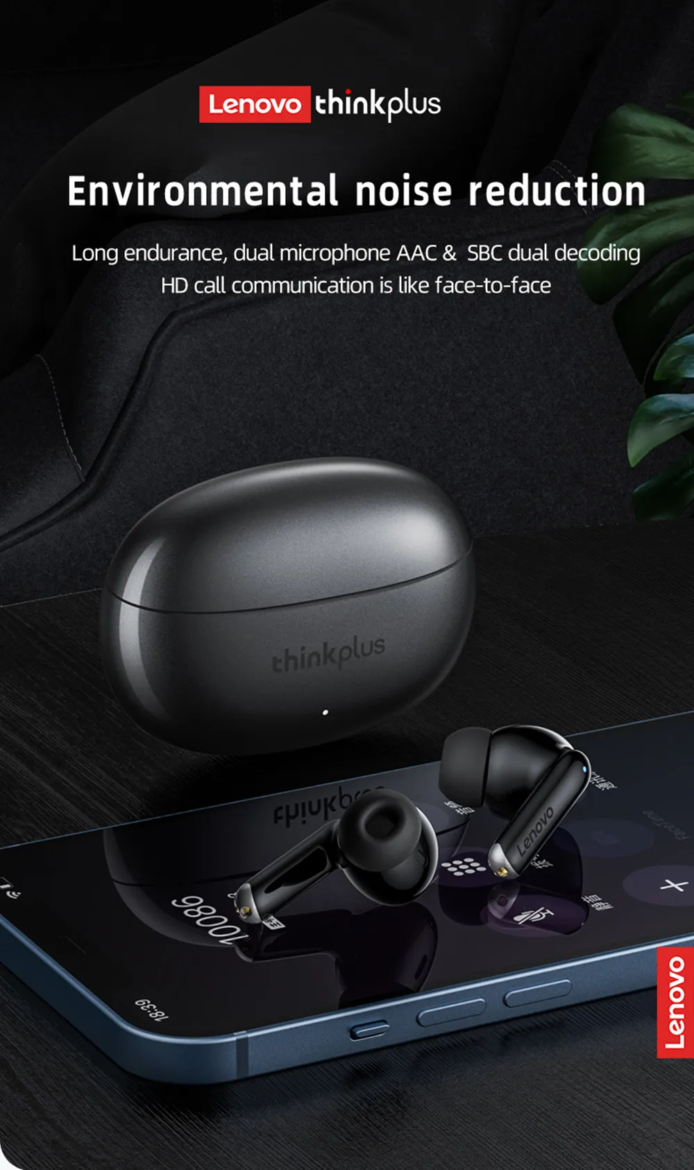 LENOVO THINKPLUS LIVE PODS XT88 无线蓝牙耳机 黑色 - IT-Ricambi