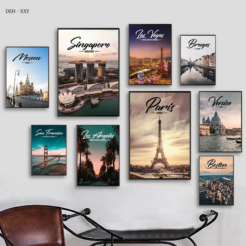 World-Famous-Cities-Posters-London-Moscow-Paris-New-York-Landscape-Art ...